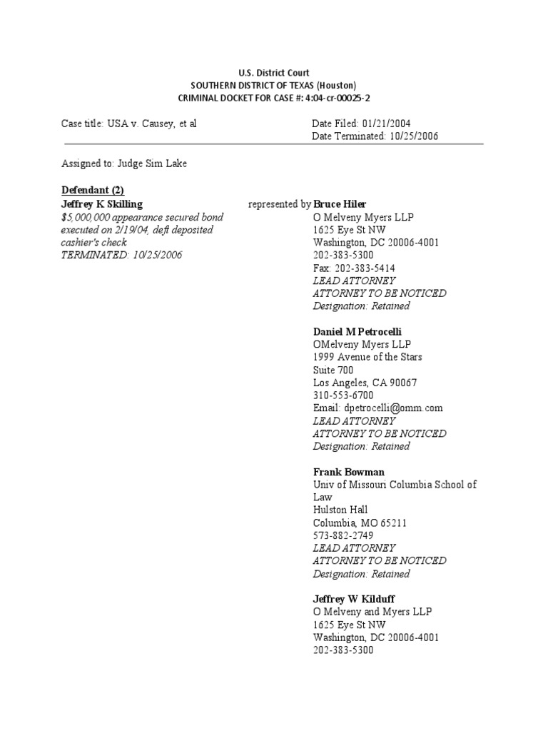 USA V CAUSEY Jeff Skilling Date 01 21 2004 4 04 CR 00025-2 | PDF ...