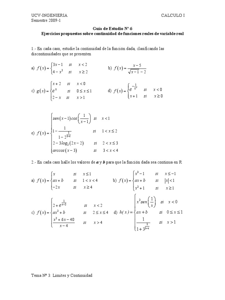 Guía de Continuidad | PDF | Análisis matemático | Objetos matemáticos