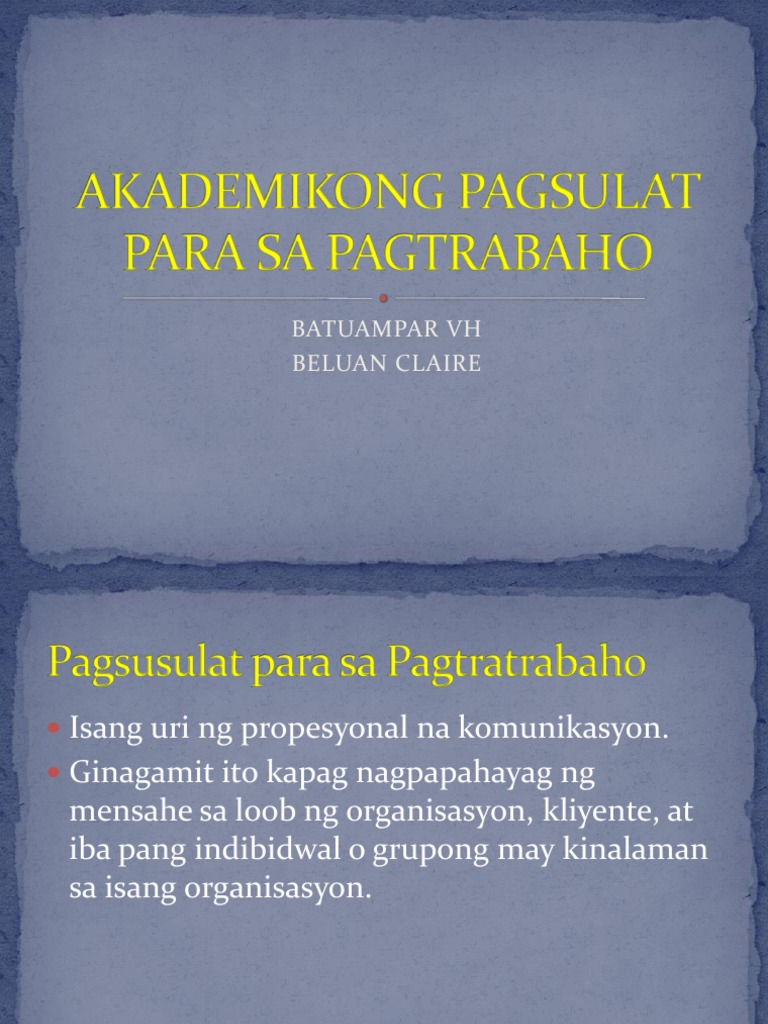 Akademikong Pagsulat para Sa Pagtrabaho | PDF