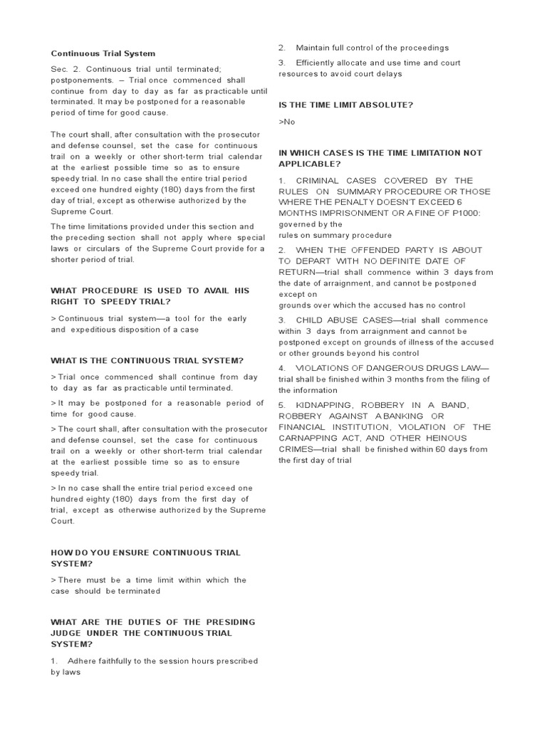 Summary of Continuous Trial | PDF | Prosecutor | Summary Judgment