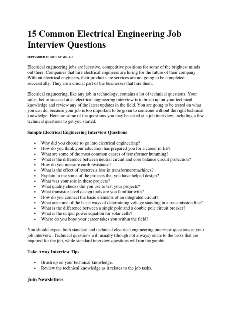 15 Common Electrical Engineering Job Interview Questions | PDF ...