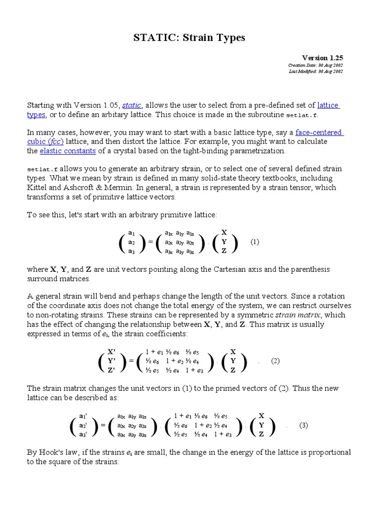 STATIC: Strain Types: Lattice Types Face-Centered Cubic (FCC) Elastic ...
