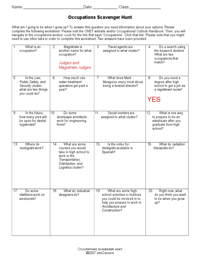 Occupations Scavenger Hunt | PDF | Labour | Employment