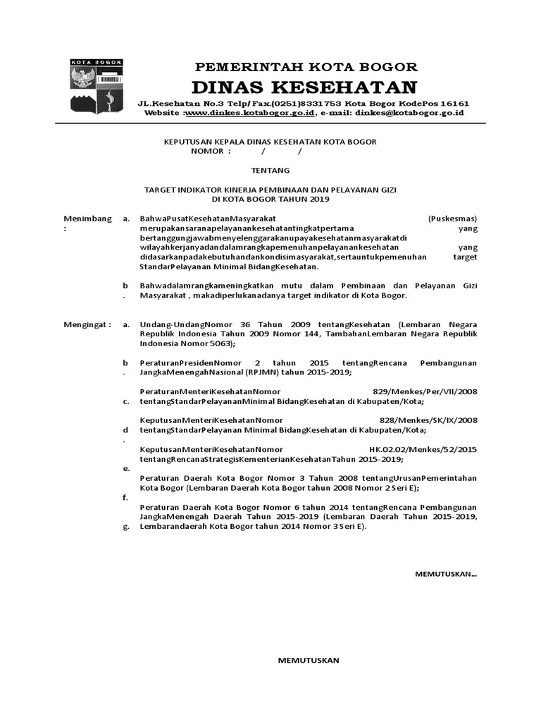 Target Kinerja Gizi Kota Bogor 2019 | PDF