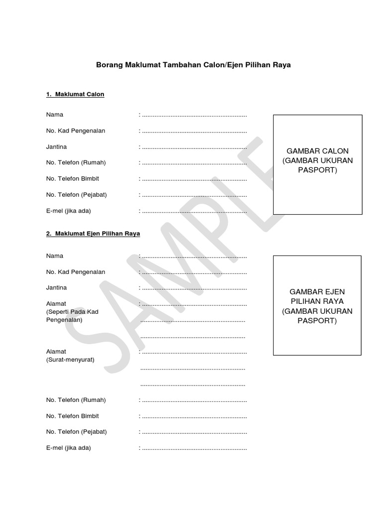 CONTOH Borang Maklumat Tambahan Calon Untuk Mengundi Di Peringkat IPG ...