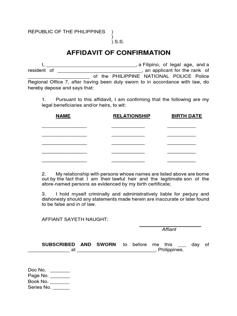 PNP Affidavit Beneficiary Confirmation | PDF