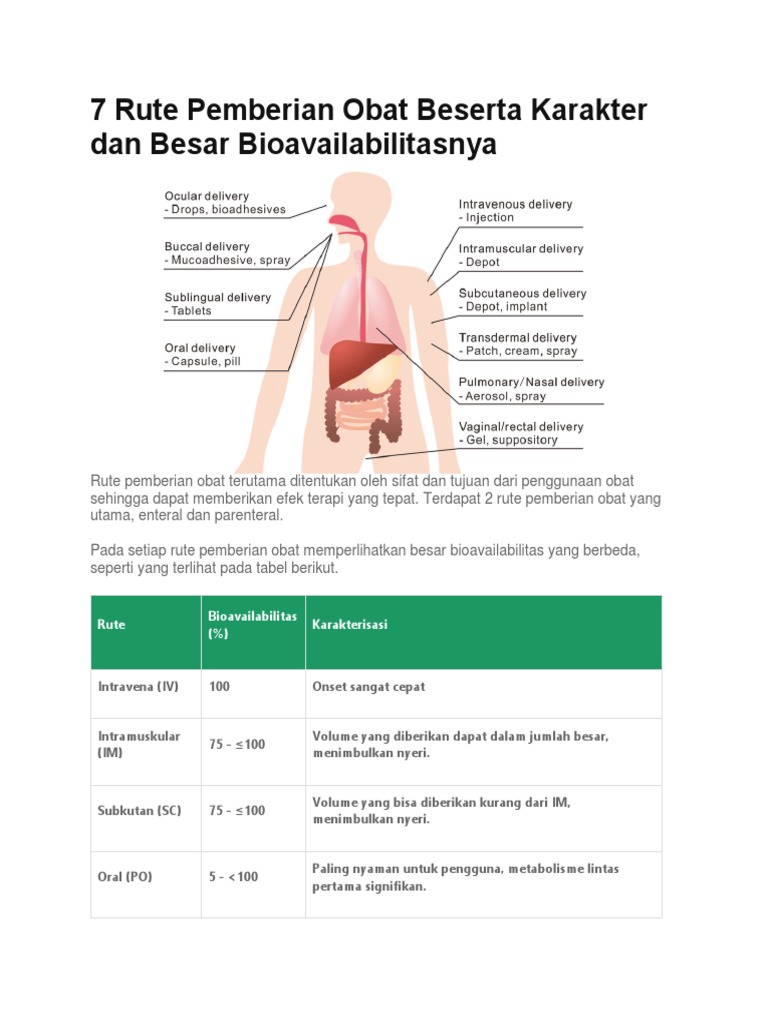 Rute Pemberian Obat dan Bioavailabilitasnya | PDF
