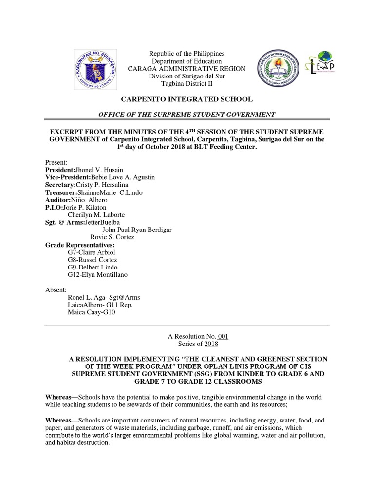 SSG RESOLUTION (Ra 9003) | PDF | Environmental Policy | Sustainability