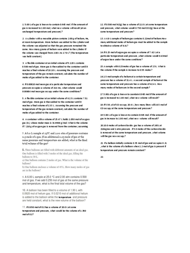 Avogadros Law 10 | PDF | Gases | Mole (Unit)