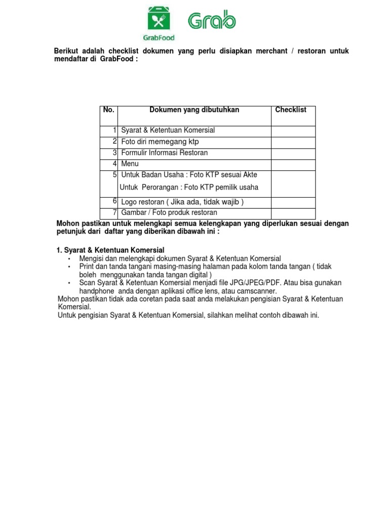 Document Checklist & Contoh GRAB | PDF