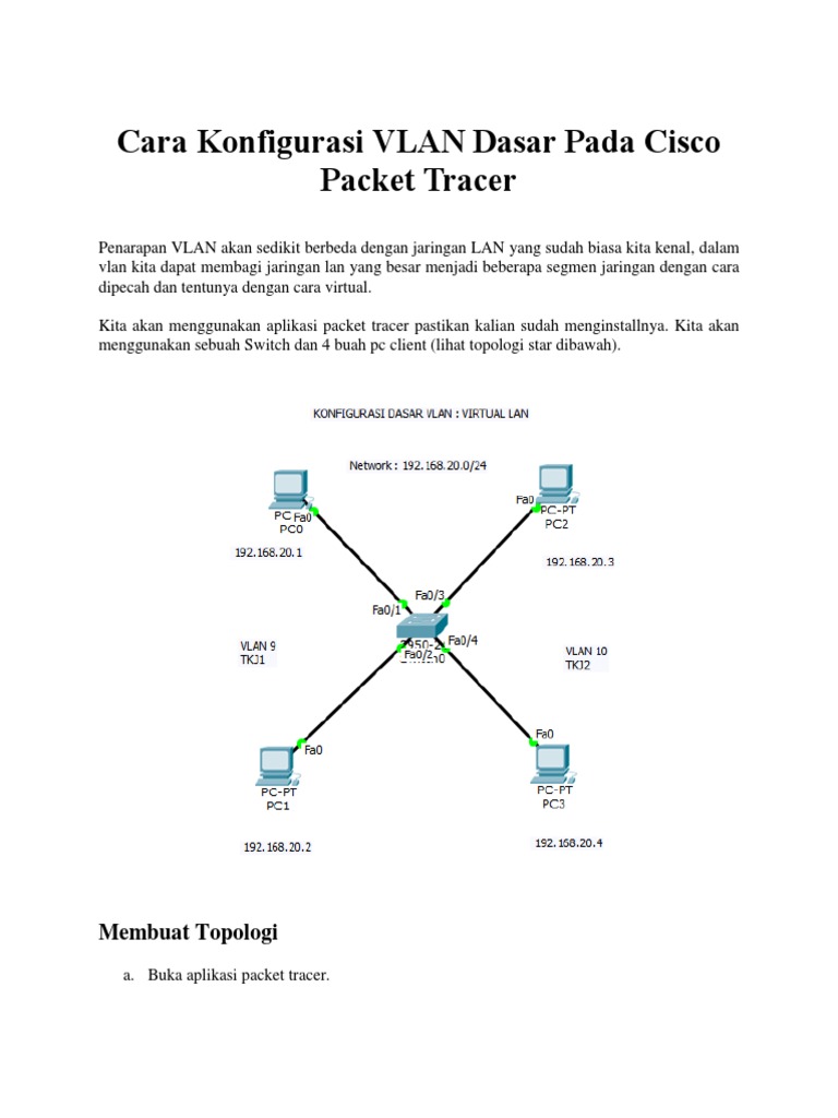 Panduan Praktik Konfigurasi VLAN Dasar Pada Cisco Packet Tracer | PDF