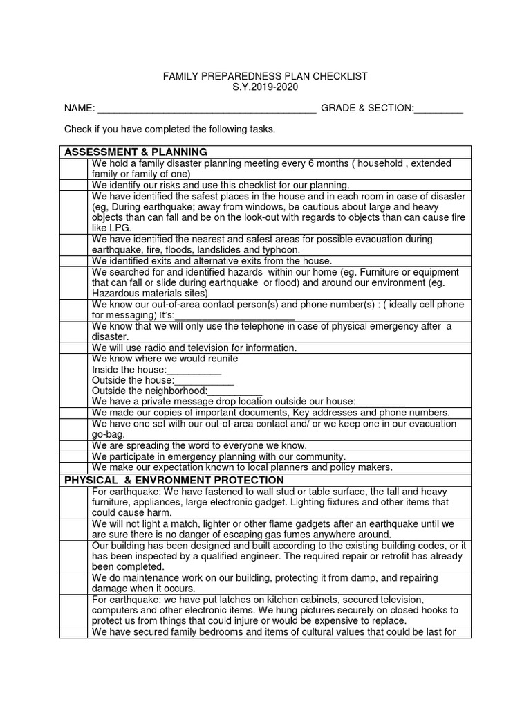 Family Preparedness Plan Checklist | PDF | Emergency Evacuation ...