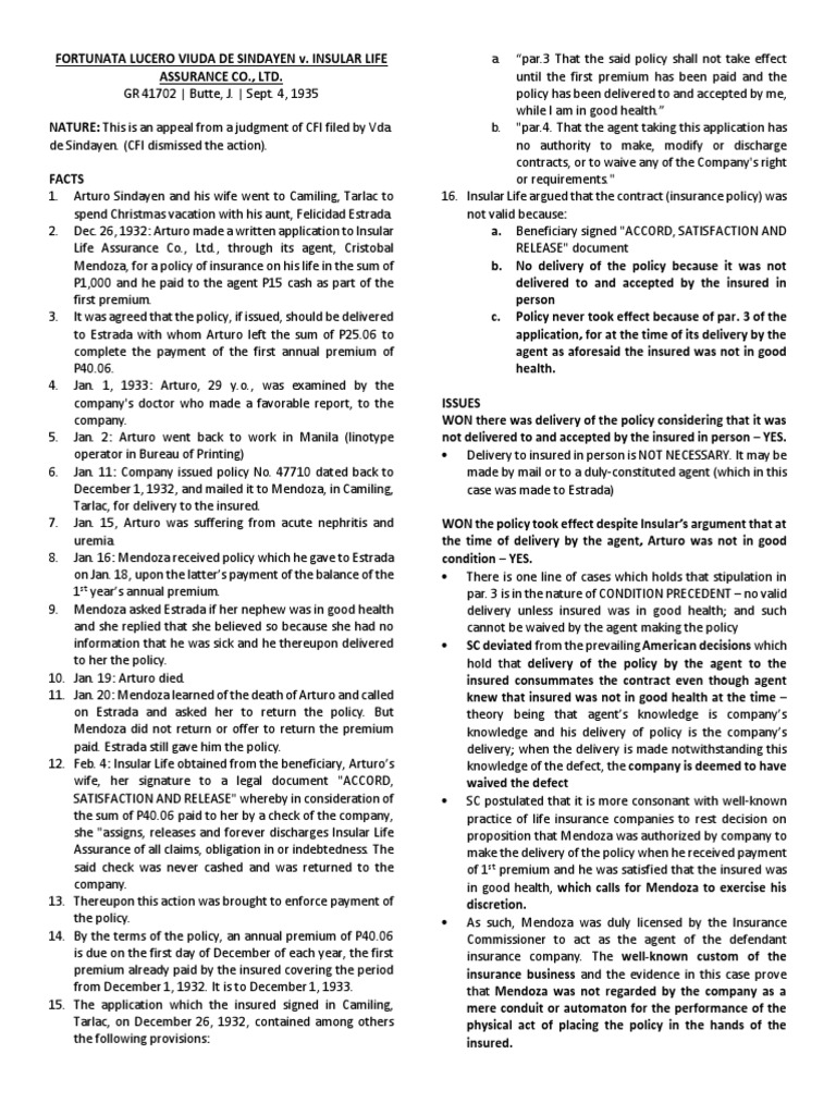 VDS v. Insular Life | PDF | Insurance Policy | Insurance