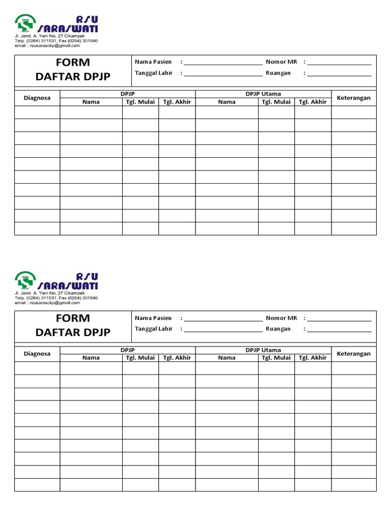FORM Daftar DPJP | PDF