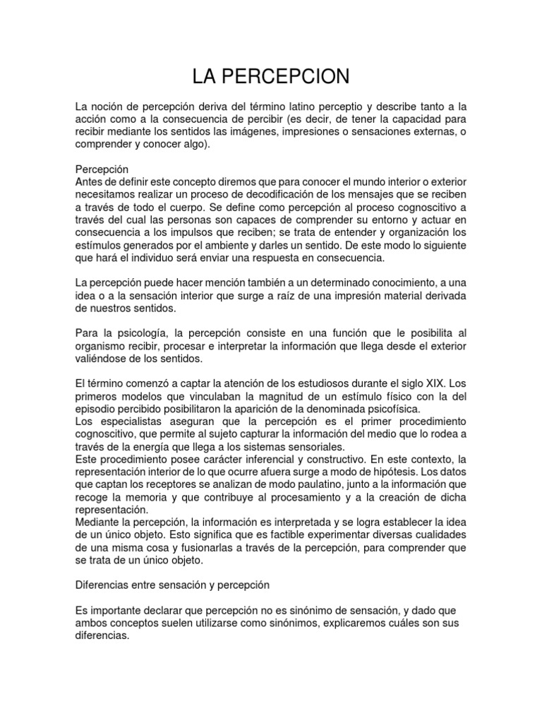 La Percepcion | Descargar gratis PDF | Percepción | Procesos mentales