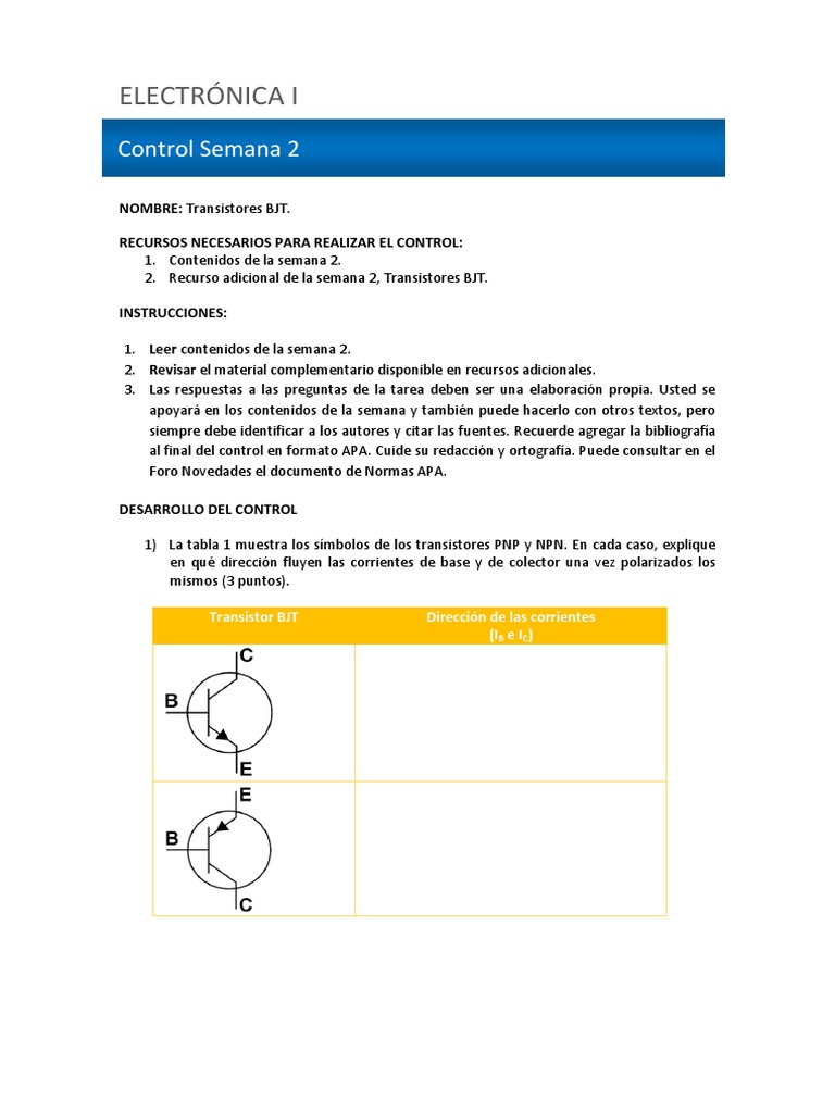 S2 - ELECTRÓNICA I - ControlV1 | PDF | Transistor de unión bipolar | Transistor