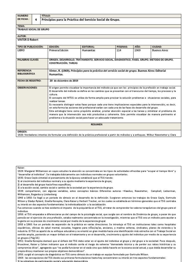 Ficha 4 Vinter Robert Principios para La Práctica Servicio Social de ...