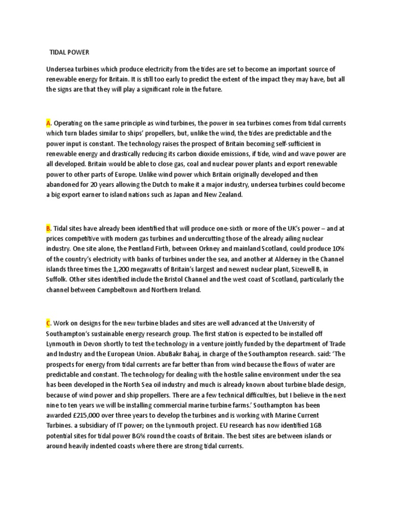 TIDAL POWER Ielts | PDF | Wind Power | Sea