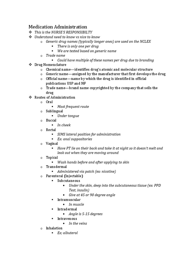 Medication Administration Study Guide Packet 6 Ex 1 | PDF | Injection ...