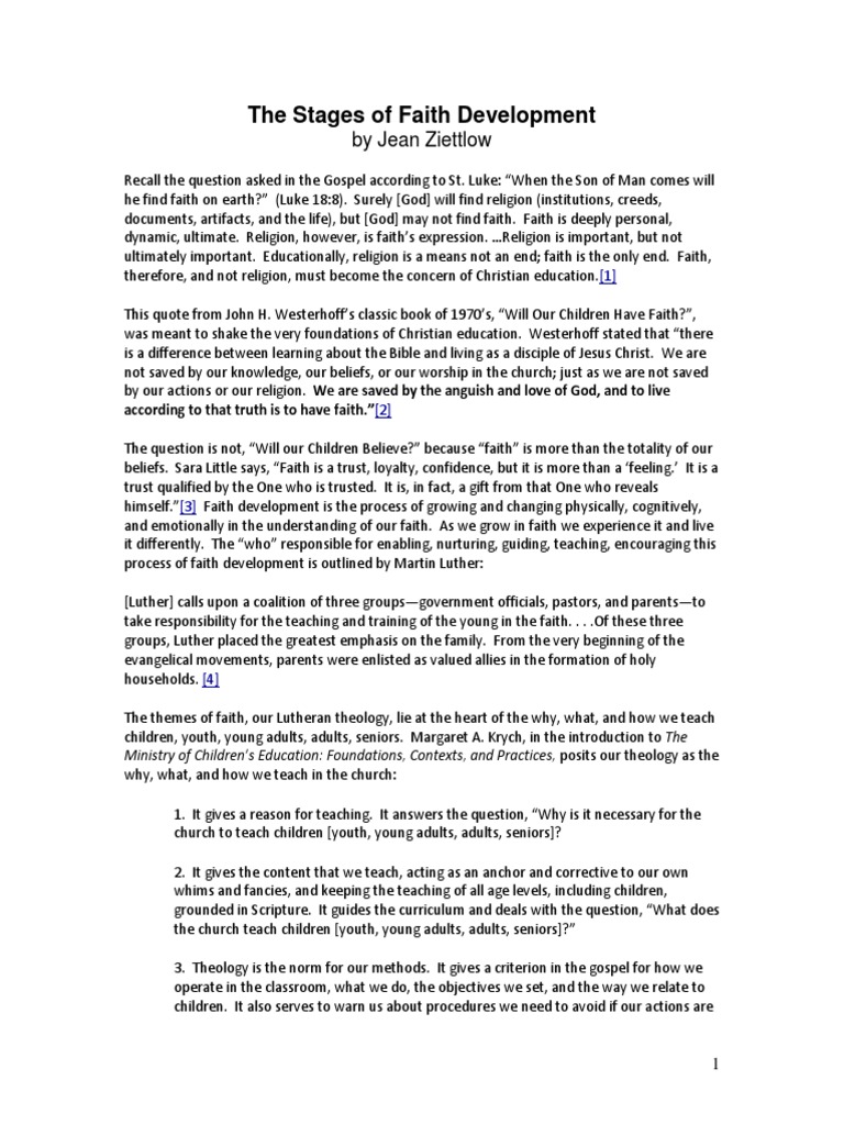 Ziettlow - The Stages of Faith Development | PDF | Baptism ...