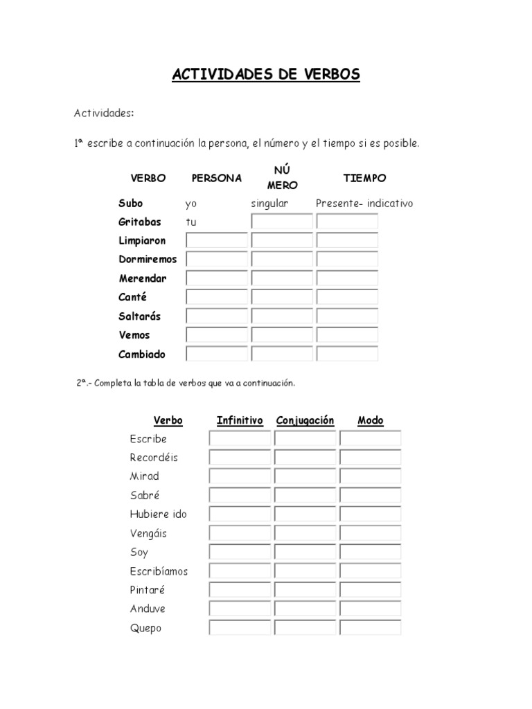 Actividades para trabajar verbos | PDF | Verbo | Morfología