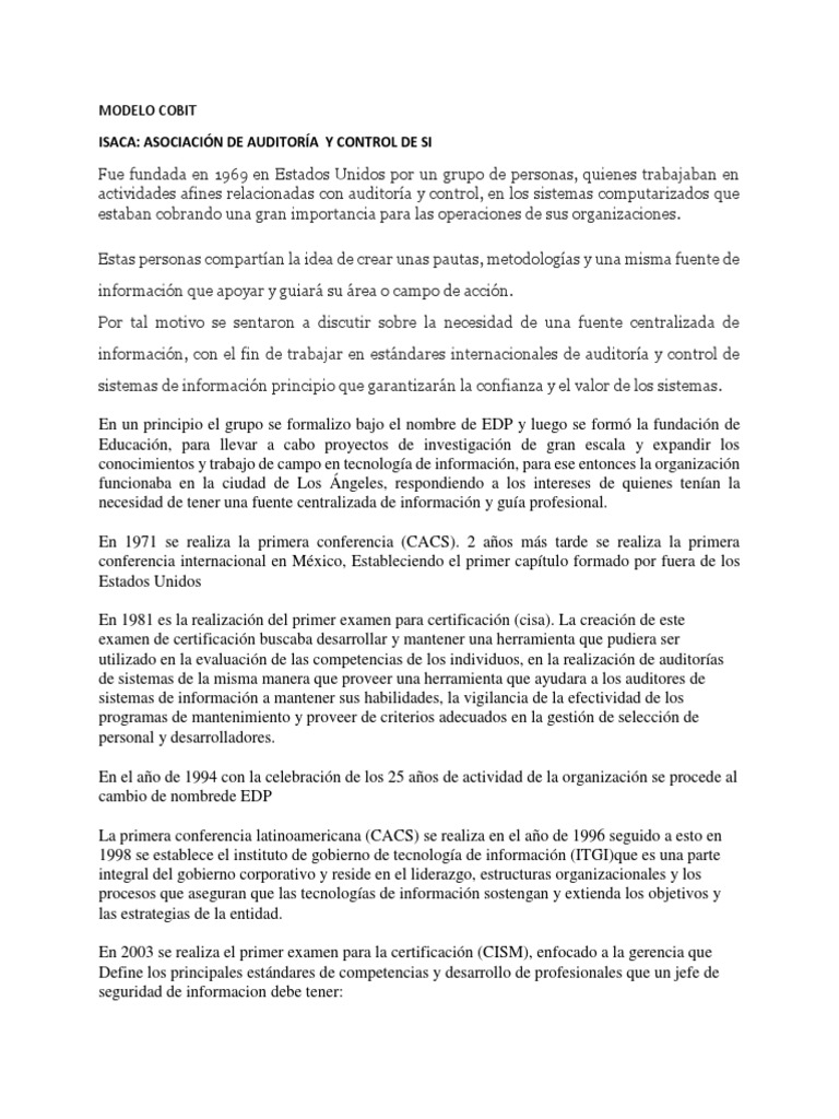 Modelo Cobit | PDF | Prueba (evaluación) | Cobit