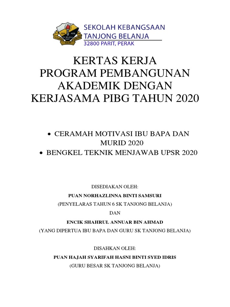 Muka Surat Depan Kertas Kerja Program Pembangunan 2020 | PDF