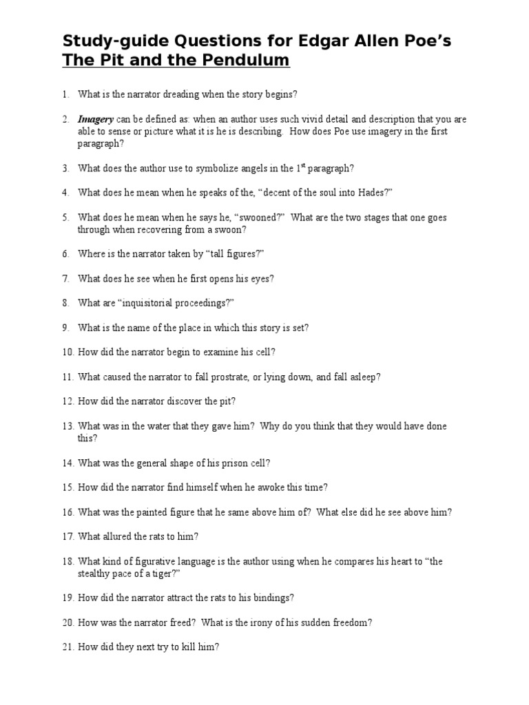 Questions For Pit and Pendulum | PDF