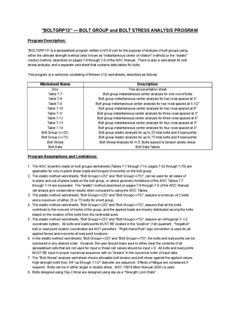 Bolt Group Analysis in Excel | PDF | Microsoft Excel | Worksheet