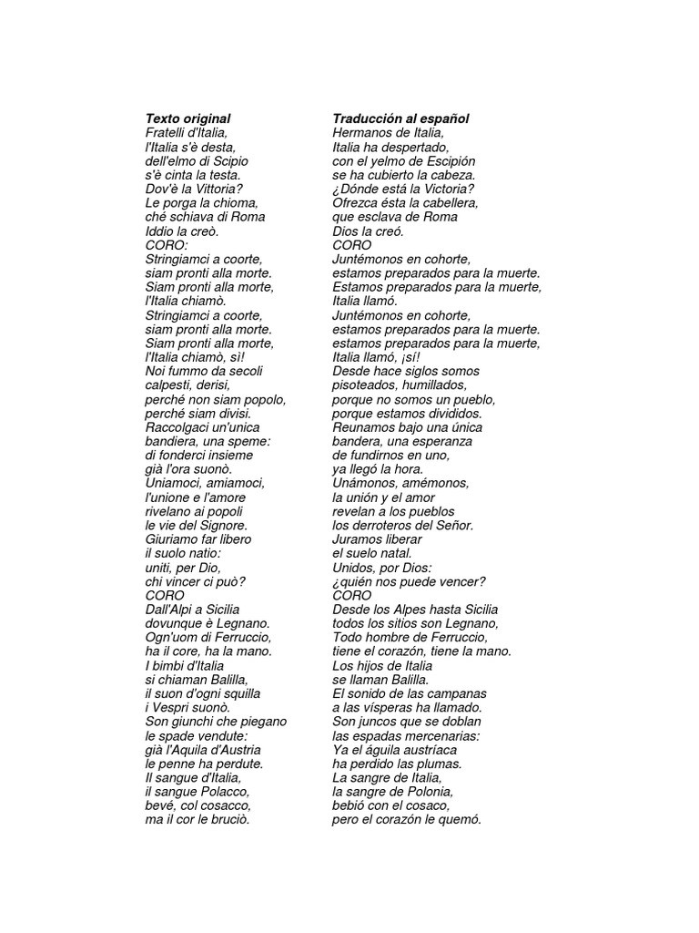 Fratelly Ditalia Himno Italiano | PDF