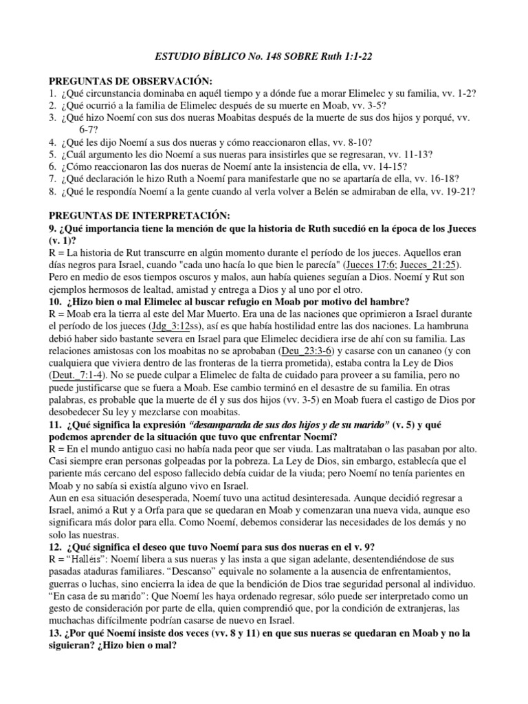 ESTUDIO BÍBLICO SOBRE Ruth 1, 1-22 | PDF | Libro de rut | Noemí (figura bíblica)