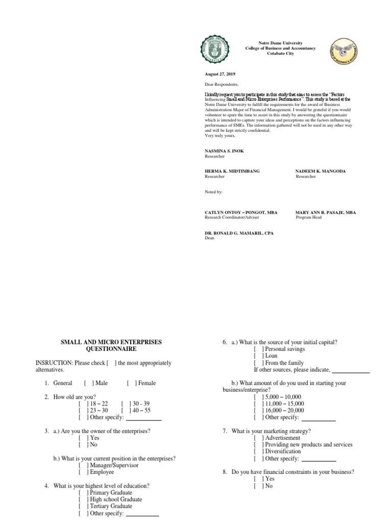 SURVEY QUESTIONNAIRE Final | PDF | Employment | Logistics
