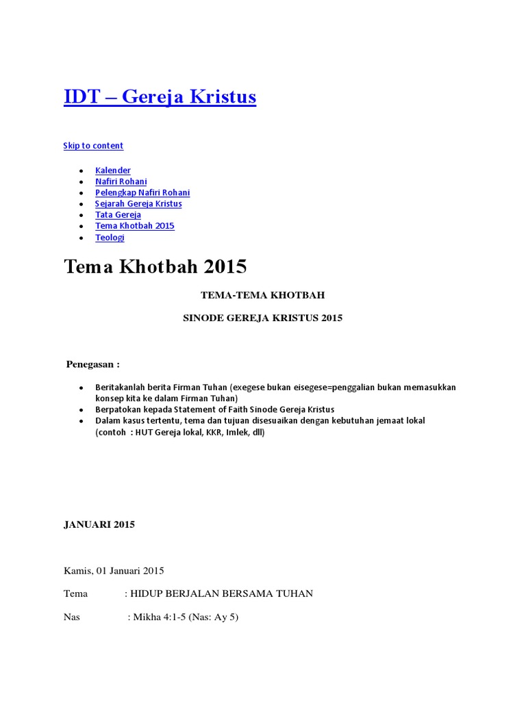 Tema Khotbah Gereja Kristus 2015 | PDF