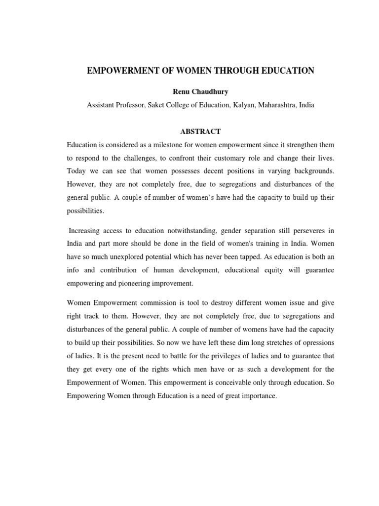 Women Empowerment Through Education Pdf Empowerment Economic Growth
