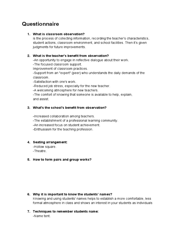 Teaching Practice Questionnaire | PDF | Classroom | Teachers