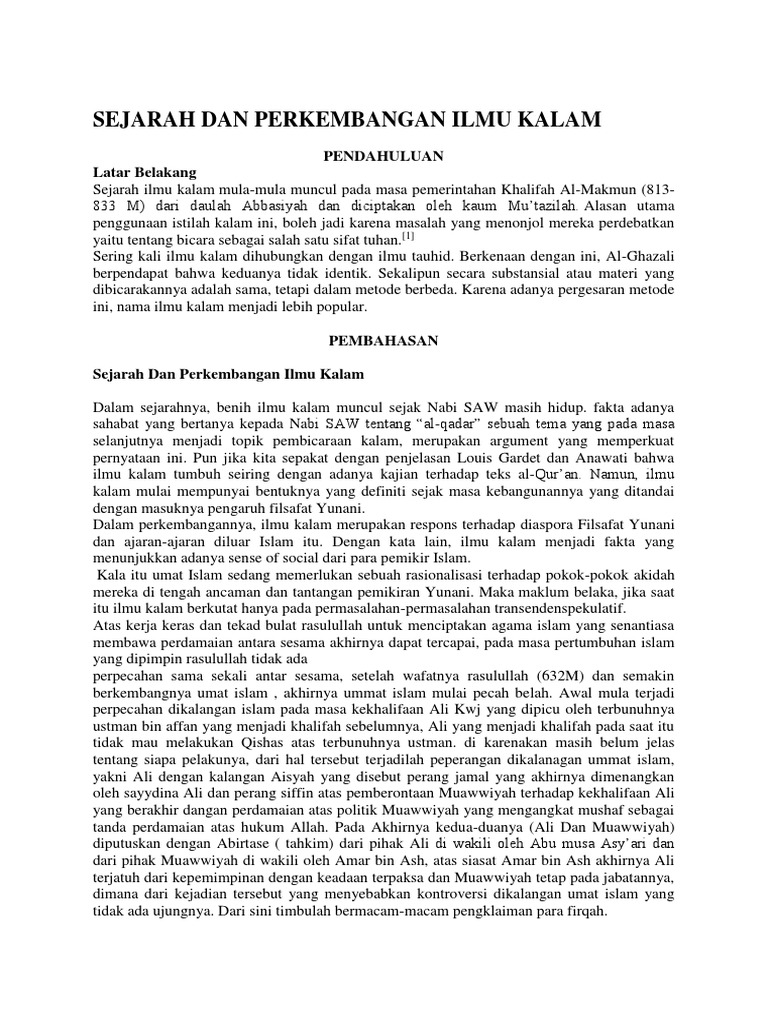 Sejarah Dan Perkembangan Ilmu Kalam | PDF