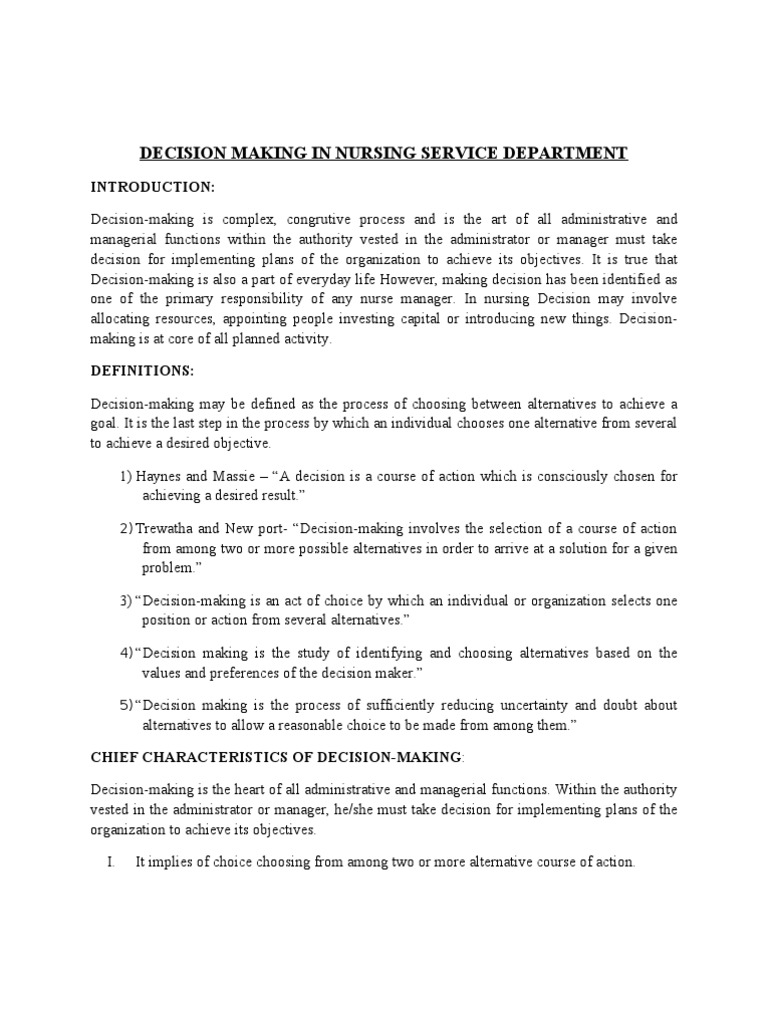 Decision Making in Nursing Service Department | PDF | Decision Making ...