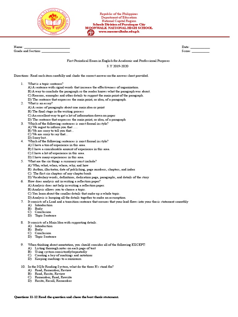 First Periodical Exam: English Skills | PDF | Citizenship | Paragraph