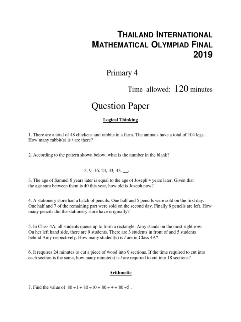 Thailand International Mathematical Olympiad Final 2019 | PDF | Numbers ...
