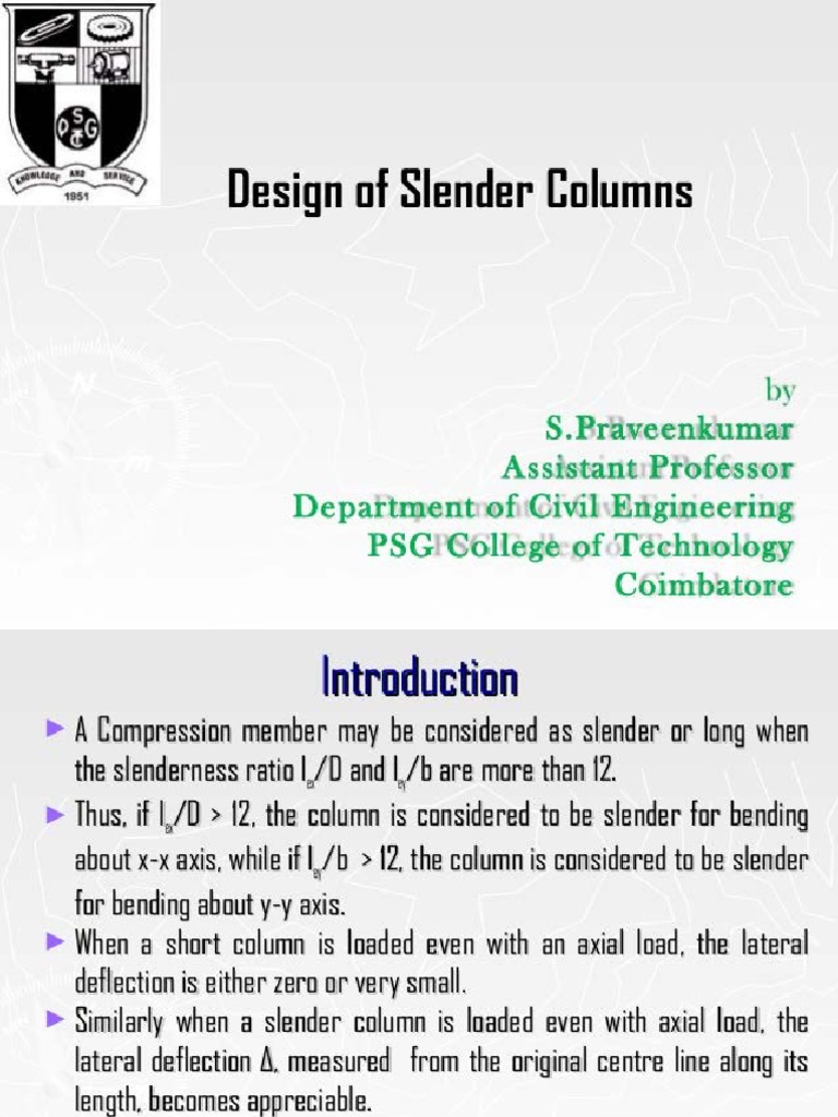 Design of Slender Columns As Per Is 456-2000 | PDF