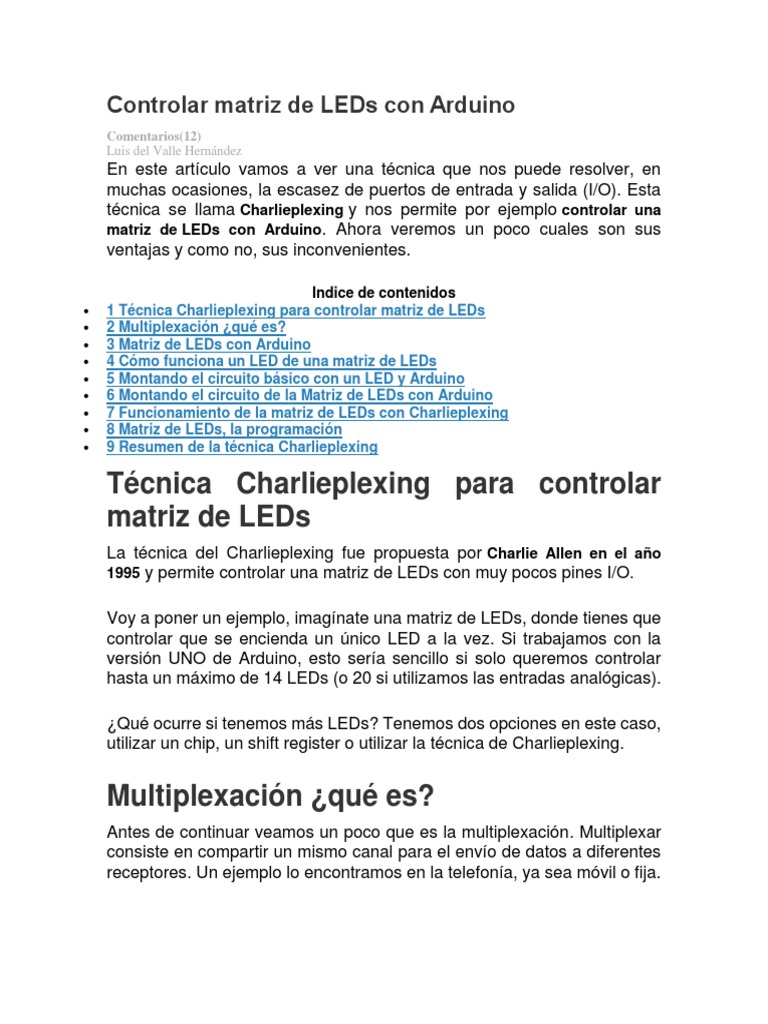 Controlar Matriz de LEDs Con Arduino | PDF | Diodo emisor de luz | Resistencia Eléctrica y ...
