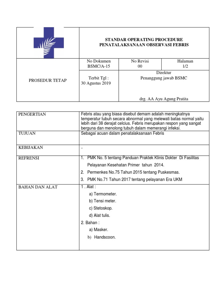 Sop Observasi Febris | PDF