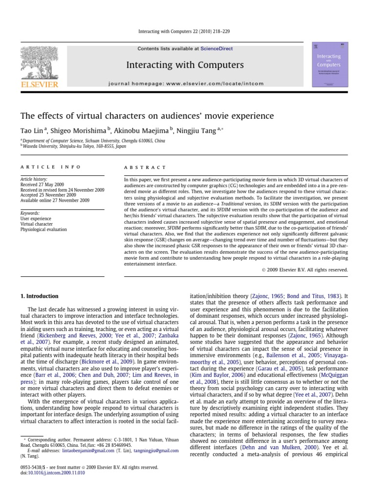 Interacting With Computers: Tao Lin, Shigeo Morishima, Akinobu Maejima ...