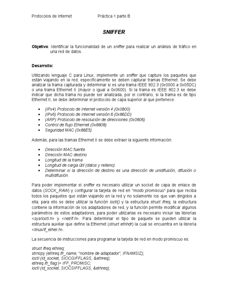 Sniffer en Modo Promiscuo para Análisis de Tráfico | PDF | Protocolos ...