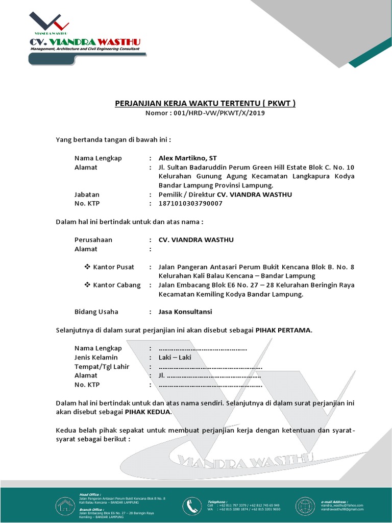 Form - Surat PKWT | PDF