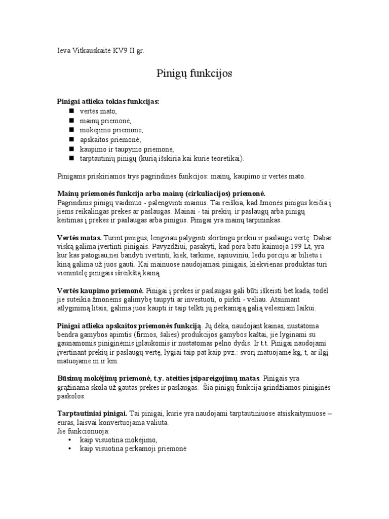 Pinigu Funkcijos | PDF