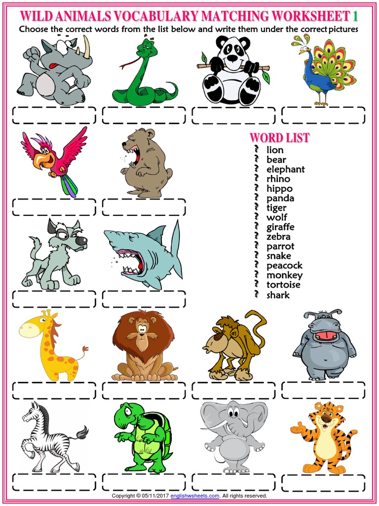 Wild Animals Esl Worksheets