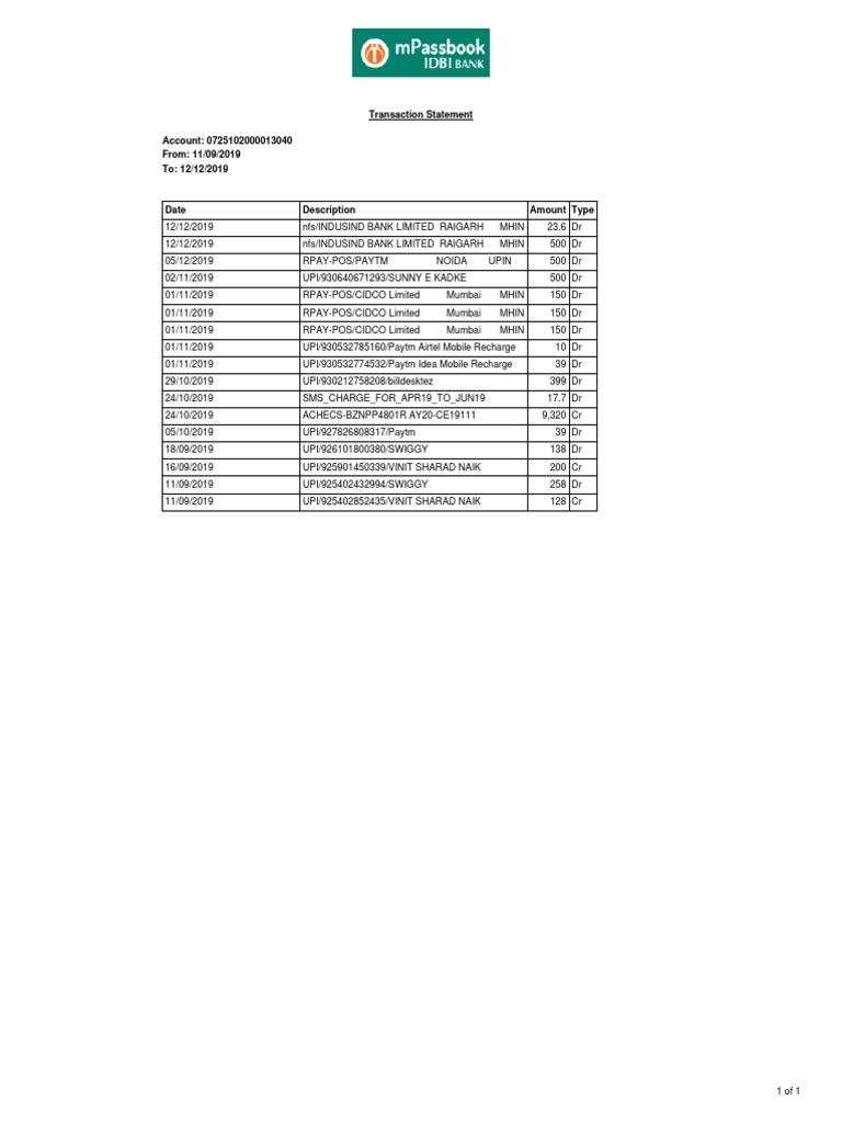 775 Idbi Statement | PDF