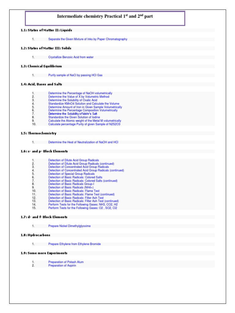 FSC Practicals List | PDF
