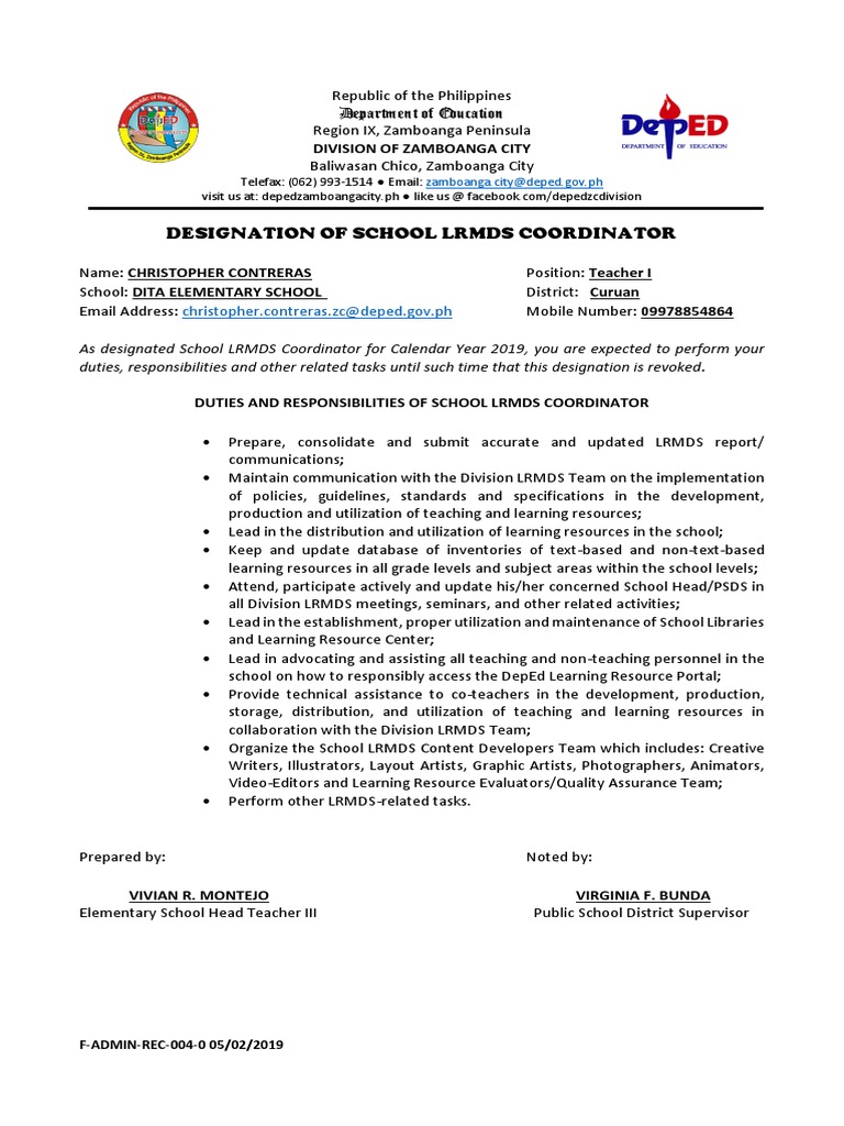 LRMDS Designation Letter | PDF | Cognition | Behavior Modification